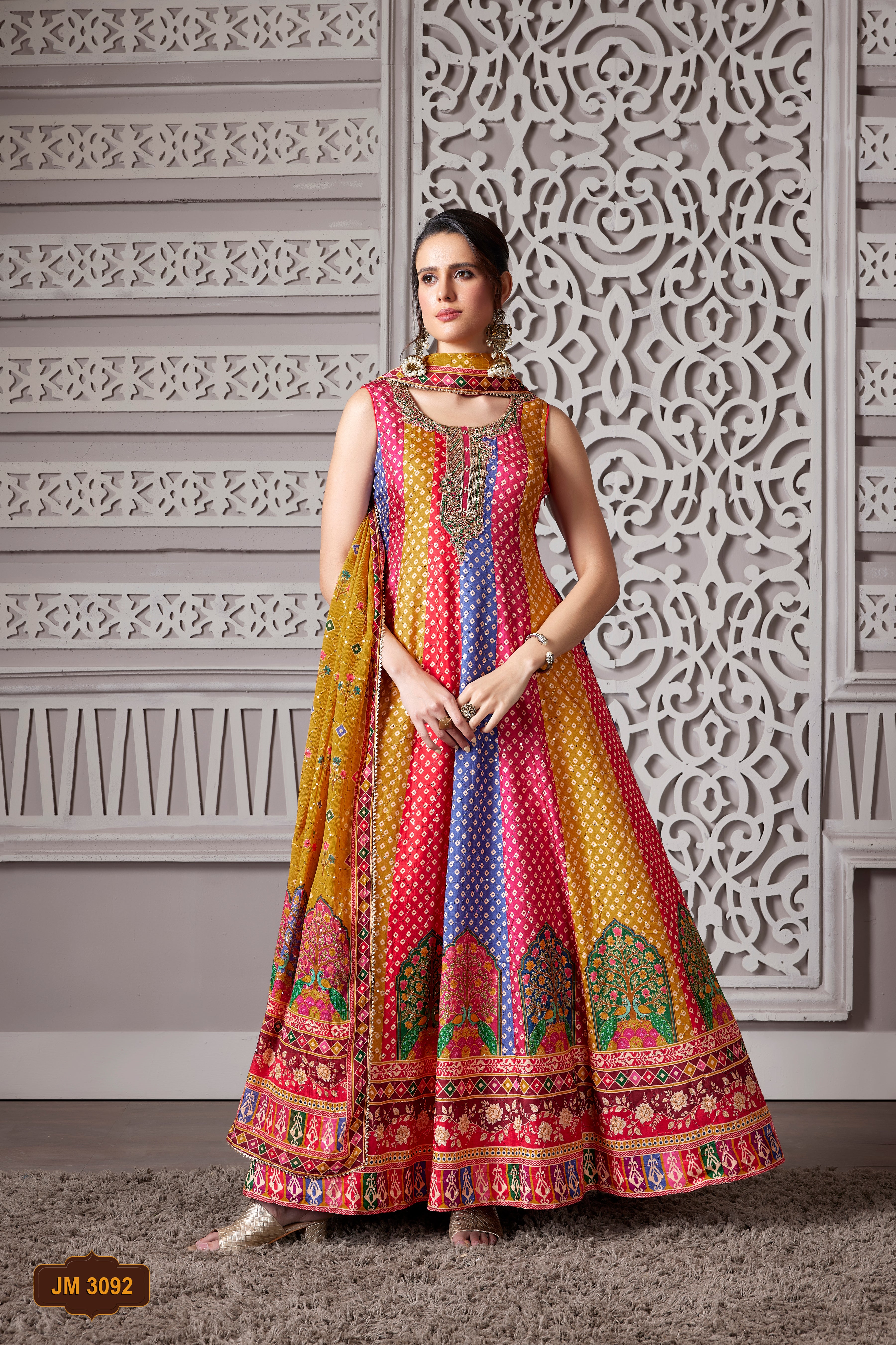 Multicolour Bandhani Printed Anarkali – Rasaya